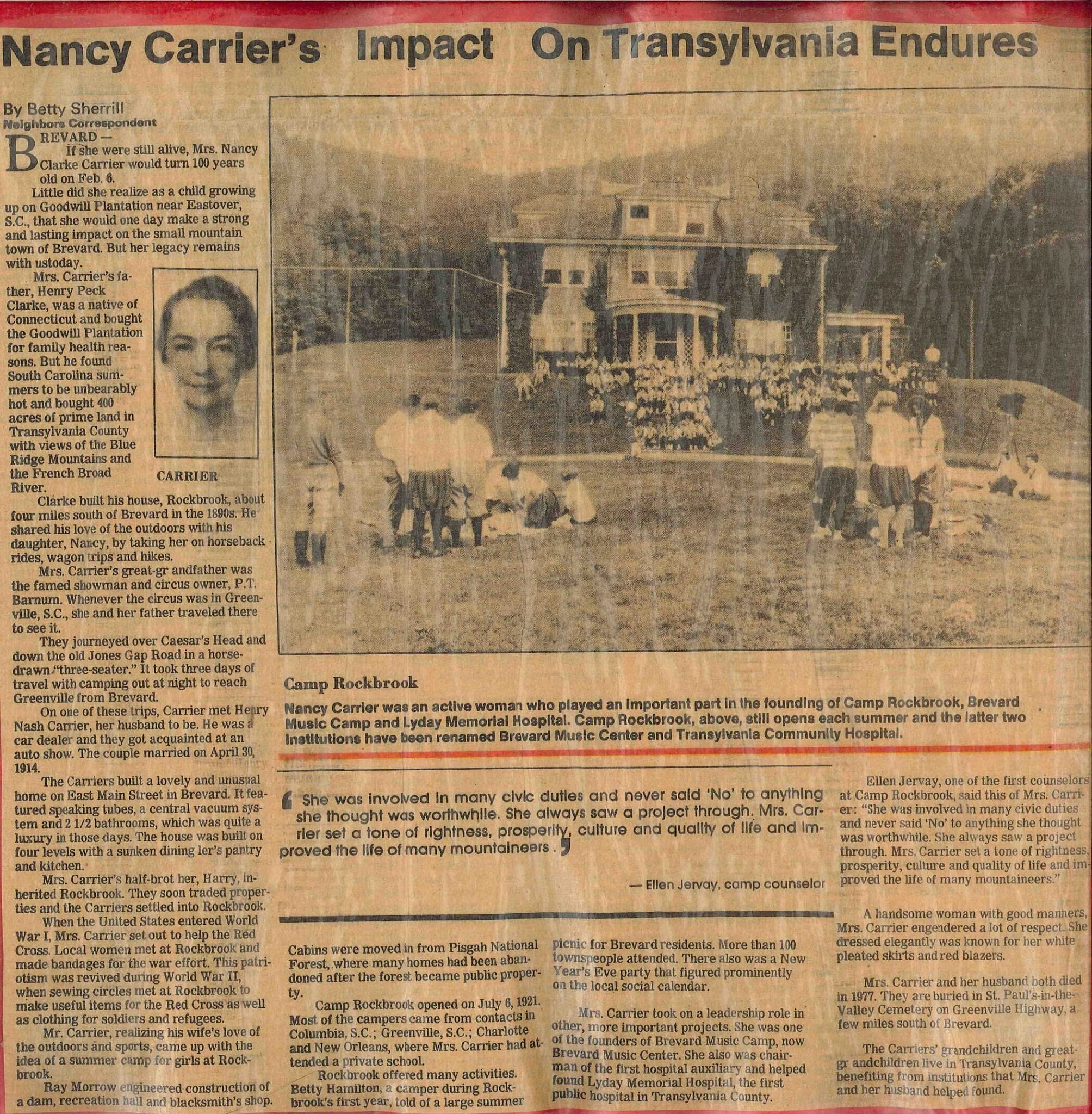 Nancy Carrier in Transylvania County | Rockbrook Camp